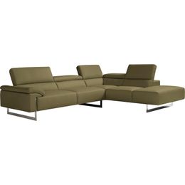 Egoitaliano Ecksofa &raquo;Malika, elegant und bequem, Designsofa, L-Form&laquo; mit Ottomane, inkl. Kopfteilverstellung und chromfarbenen Metallf&uuml;&szlig;en gr&uuml;n Leder &raquo;BULL&laquo; (