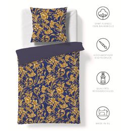Fleuresse Wendebettw&auml;sche &raquo;Valencia&laquo; 2 Stk. kuschelweicher Flanell mit Samt-Finish blau Flanell, Obermaterial: 100% Baumwolle B/L: 135cm x 200cm, 1 
