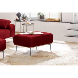 W.Schillig Polsterhocker &raquo;run&laquo; mit elegantem Holzsockel, F&uuml;&szlig;e in Silber matt, Breite 75 cm rot Flachgewebe W82 Q2 (74% Polyacryl, 26% Polyester) B/H/T