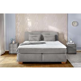 Jockenh&ouml;fer Boxspringbett &raquo;Ulla, Wende-Bonell-Federkernmatratze (H2/H3)&laquo; inklusive Topper und 4 Kissen, Bettbreite 160 cm oder 180 cm w&auml;hlbar grau Bezug Bett: 
