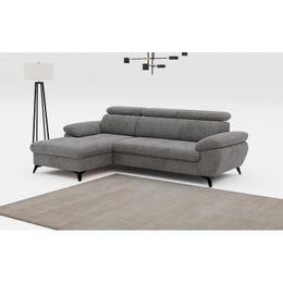 COTTA Ecksofa &raquo;Hudson L-Form, B: 261 cm&laquo; mit Kopfteilverstellung, optional Schlaffunktion & Bettkasten grau B/H/T: 261cm x 166cm, Struktur fein, 