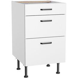 KOCHSTATION Unterschrank &raquo;KS-Paula&laquo; wei&szlig; wei&szlig;, B/H/T: 50cm x 87cm x 58,4cm, Schubladen: 3 Stk.