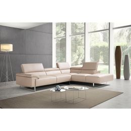 Egoitaliano Ecksofa &raquo;Malika, elegant und bequem, Designsofa, L-Form&laquo; mit Ottomane, inkl. Kopfteilverstellung und chromfarbenen Metallf&uuml;&szlig;en wei&szlig; Leder &raquo;BULL&laquo; (