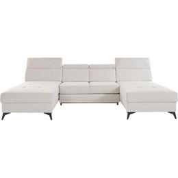 OTTO home Wohnlandschaft &raquo;Cardiz U-Form&laquo; inkl.Kopfteilverstellung und Federkern wahlweise mit Schlaffunktion beige Webstoff (100% Polyester);Luxus-