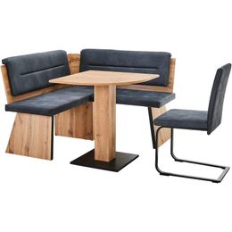 massivline&more Eckbankgruppe &raquo;Treviso&laquo; 3 tlg. tlg. besteht aus Tisch, Eckbank, Freischwinger grau Holzwerkstoff, Metall, Stoff B/H/T: 130cm x 89cm x 