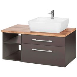Welltime Waschbeckenunterschrank &raquo;Davos&laquo; Badm&ouml;bel, Waschtisch inkl. Waschbecken, Breite 90 cm grau graphit, B/H/T: 90cm x 55cm x 47cm, Becken rechts