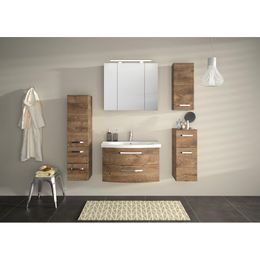 Badm&ouml;bel-Set &raquo;Serie 4010 5-teilig Keramik-Waschtisch mit LED-Spiegelschrank&laquo; Set braun Holzwerkstoff B/H/T: 144cmcm x 200cmcm x 45cmcm
