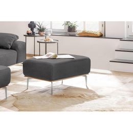 W.Schillig Polsterhocker &raquo;run&laquo; mit elegantem Holzsockel, F&uuml;&szlig;e in Chrom gl&auml;nzend, Breite 75 cm grau Flachgewebe W82 Q2 (74% Polyacryl, 26% Polyester) B