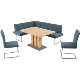 K+w Komfort & Wohnen K+W Komfort & Wohnen Essgruppe &raquo;Santos III&laquo; 4 Stk. tlg. gepolsterte Eckbank und St&uuml;hle, langer Schenkel rechts oder links blau B/H/T: 158cm x 86cm x 