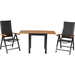Merxx Balkonset &raquo;Paxos&laquo; Set, 3 tlg. inkl. 2 Klappsessel, 1 Balkonausziehtisch schwarz Aluminium, FSC -zertifiziertes teilmassives Holz, Polyester B/H/