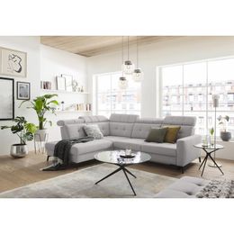 Musterring Ecksofa &raquo;MR 4615&laquo; mit Kopf- und R&uuml;ckenverstellung, Metallfu&szlig; schwarz, Ma&szlig;e 272 x 214 cm grau 100% Polyester B/H/T: 272cm x 84cm x 214cm, Flachgewebe, 