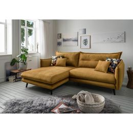 Home Affaire Ecksofa &raquo;Lazio, 255 x 180 cm, modern und bequem&laquo; Velours, L-Form, inkl. R&uuml;cken- und Zierkissen gelb 100% Polyester B/H/T: 255cm x 94cm x 