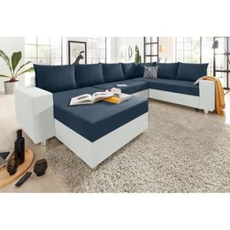 Collection AB Wohnlandschaft &raquo;Paris U-Form, B: 310 cm&laquo; Zierkissen & Federkern, optional Schlaffunktion & Bettkasten wei&szlig; Kunstleder SOFTLUX / Struktur