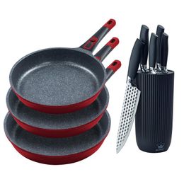 King Pfannen-Set &raquo;&raquo;Moonscape 3er&laquo;, inkl. Messer-Set&laquo; Aluminiumguss Set, 3 Pfannen, 5 K&uuml;chenmesser, 1 Messerblock, 9 Stk. tlg. Induktion, abnehmbarer 