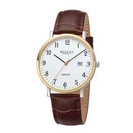 Regent Uhren Regent Herren Quarzuhr Armbanduhr, Herrenuhr, Lederarmband, analog, Tag braun Einheitsgr&ouml;&szlig;e