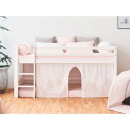 Hoppekids Hochbett &raquo;&laquo;Winter Wonderland&raquo;&laquo; Set, 90x200, umbaubar mit Vorhang-Set Winter wei&szlig; Kiefer massiv Liegefl&auml;che B/L: 90cm x 200cm, H3, Schaumstoffmatratze