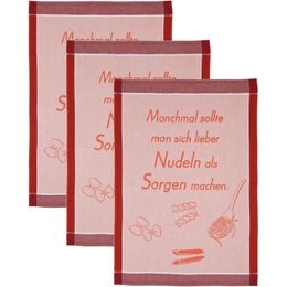 Ross Geschirrtuch &raquo;Manchmal sollte man dich lieber Nudeln als Sorgen machen&laquo; Spr&uuml;chetuch, aus 100% Baumwolle rot 100% Baumwolle 3 Stk., 100 % 