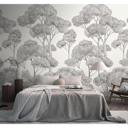 Livingwalls living walls Vliestapete &raquo;Vibes & Styles Silvanor &ndash; Forest Sketch Fototapete&laquo; Comic leicht strukturiert Stilisierte Baumlandschaft mit feinen Linien 