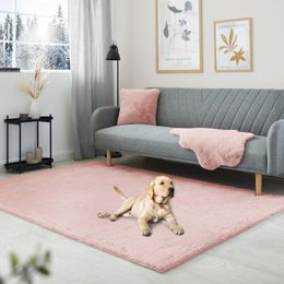 OTTO home Hochflor-Teppich &raquo;Lugano&laquo; rechteckig 30 mm H&ouml;he Kunstfell, Uni Farben, sehr weich & kuschelig rosa Polyester B : 120cm 1 Stk., 30mm, L: 