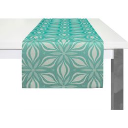 Adam Tischl&auml;ufer &raquo;Retro Floret&laquo; blau Bio-Baumwolle B/L: 50cm x 150cm
