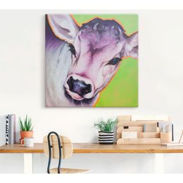 Artland Leinwandbild &raquo;Kuh Pretty Betty&laquo; Haustiere 1 Stk. tlg. auf Holzrahmen gespannt gr&uuml;n Leinwand B/H/T: 30cm x 30cm, Leinwandbild Haustiere, 1 Stk.