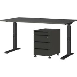 Germania B&uuml;rom&ouml;bel-Set &raquo;Mailand&laquo; 2 tlg. inkl. Schreibtisch und Rollcontainer grau Holzwerkstoff, Metall B/H/T: 140cm, Schreibtisch Breite 197 