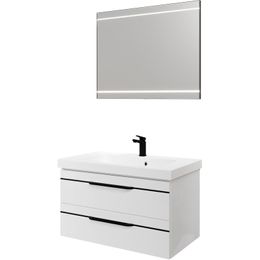 Badm&ouml;bel-Set &raquo;Balto 2-teilig Mineralmarmor-Waschtisch mit LED-Spiegel, Waschplatz&laquo; 2 Stk. tlg. wei&szlig; Holzwerkstoff B/H/T: 92cmcm x 200cmcm x 50,8cmcm, 