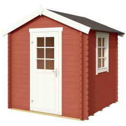 Lasita Maja Gartenhaus &raquo;Wels 1&laquo; Blockbohlenhaus 28mm, Fundamentmass 2000x2000, Schwedenrot rot Massivholz Fu&szlig;boden im Gartenhaus, ohne Dacheindeckung