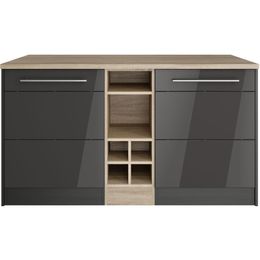 KOCHSTATION K&uuml;cheninsel &raquo;KS-Wien&laquo; Breite 153 cm, MDF-Fronten, Flaschenregal grau B/H/T: 153cm x 85cm x 100cm