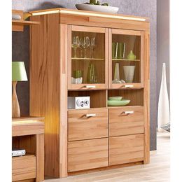 VOGL M&ouml;belfabrik Vitrine H&ouml;he 156 cm beige kernbuche, B/H/T: 142cm x 156cm x 40cm