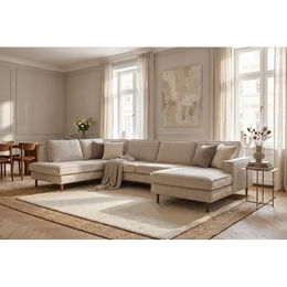 OTTO home Wohnlandschaft &raquo;Pinto Skandi, 350 cm, U-Form, XXL, mit Ottomanen&laquo; mit Keder, Massivholzf&uuml;&szlig;e Eiche ger&auml;uchert, Wellenunterfederung 100% 