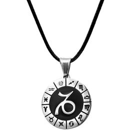 Firetti Herren Kette mit Anh&auml;nger &raquo;Schmuck Geschenk Edelstahl Leder Halsschmuck Halskette Sternzeichen&laquo; Made in Germany - mit Similistein wei&szlig; 