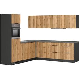 KOCHSTATION Winkelk&uuml;che &raquo;KS-Lagos, Stellbreite 240/240 cm, wahlweise mit E-Ger&auml;ten&laquo; GK-oder Induktionskochfeld,K&uuml;hlschrank,Sp&uuml;le edelstahl oder 