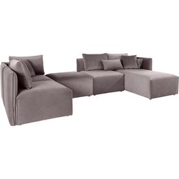 OTTO home Wohnlandschaft &raquo;N&ouml;re U-Form&laquo; 5 Teile, in vielen Bezugsqualit&auml;ten und Farben s. auch "N&ouml;re" grau Samtoptik (100% Polyester) B/H/T: 340cm x 