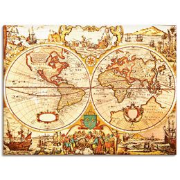 Artland Leinwandbild &raquo;Antike Weltkarte&laquo; 1 Stk. tlg. auf Holzrahmen gespannt braun B/H/T: 60cm x 45cm, Leinwandbild Querformat, 1 Stk.