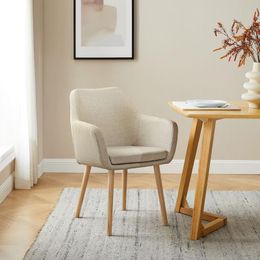 Salesfever Armlehnstuhl &raquo;Komfortabler Esszimmerstuhl mit Stil&laquo; () Stuhlbeine aus massivem Eichenholz beige Massivholz, Polyester B/H/T: 62cm x 84cm x 