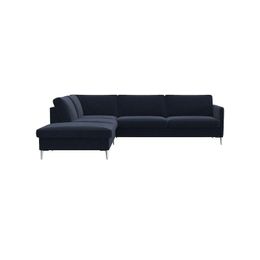 FLEXLUX Ecksofa &raquo;Fiore, L-Form&laquo; schmale Armlehnen, Kaltschaum, F&uuml;&szlig;e Alu blau 100% Polyester B/H/T: 266cm x 85cm x 225cm, Velvet, Ottomane links