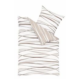 Kaeppel Wendebettw&auml;sche &raquo;MOTION 100% gek&auml;mmte Baumwolle&laquo; 3 Stk. mit feinen Wellenlinien, Markenrei&szlig;verschluss, Wendeoptik beige Mako-Satin, Obermaterial: 100%