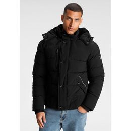 Bruno Banani Herren Steppjacke mit Kapuze Winterjacke mit Fellimitat und abnehmbarer Kapuze schwarz XXXL (58)
