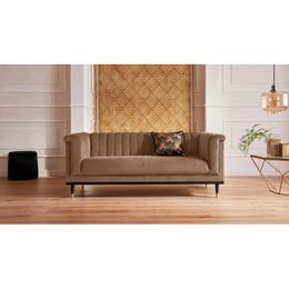 Home Affaire 2-Sitzer &raquo;Chamby&laquo; mit Holzrahmen unten und Steppung im Lehnenbereich braun Luxus-Microfaser Lederoptik (100% Polyester), Scheuertouren: 