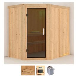 Karibu Sauna &raquo;Clara&laquo; Set, Ofen 9 kW integr. Strg beige Saunaofen, integrierte Steuerung, 9 kW