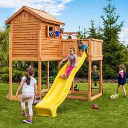 Fungoo Spielturm &raquo;My SIDE&laquo; Spielhaus mit Rutsche braun Holz, Metall, Polyethylen Einheitsgr&ouml;&szlig;e