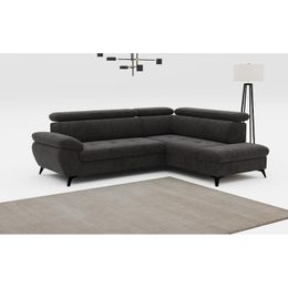 COTTA Ecksofa &raquo;Hudson&laquo; mit Kopfteilverstellung, optional Schlaffunktion & Bettkasten braun B/H/T: 256cm x 207cm, Struktur fein, Ottomane rechts, Mit 