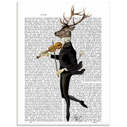Artland Glasbild &raquo;Tanzender Hirsch mit Violine&laquo; Humor 1 Stk. tlg. in verschiedenen Gr&ouml;&szlig;en wei&szlig; B/H/T: 45cm x 60cm, Glasbild Humor Hochformat, 1 Stk.