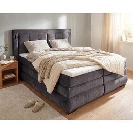 OTTO home Boxspringbett &raquo;MIVVA&laquo; in H3, H4 oder Hmix H3/H4, wahlweise mit oder ohne LED-Leuchten grau Holz teilmassiv, Holzwerkstoff, Spanplatte Luxus-