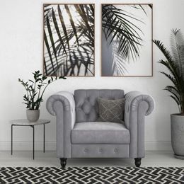 Chesterfield-Sessel &raquo;Felix&laquo; mit R&uuml;ckenlehne 3-fach verstellbar, Beine Massivholz, Sitzh&ouml;he 46 cm grau Veloursstoff 100% Polyester Veloursstoff, B/H/T: