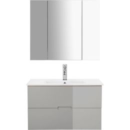 Welltime Badm&ouml;bel-Set &raquo;Lund Badm&ouml;bel Set Badschrank Badezimmerset&laquo; 3 Stk. tlg. grau MDF Einheitsgr&ouml;&szlig;e