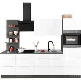 KOCHSTATION K&uuml;chenzeile &raquo;KS-Brindisi Breite 270 cm&laquo; wahlweise mit E-Ger&auml;ten und Induktion, mit MDF-Fronten und Regal wei&szlig; B/H/T: 270cm x 200cm x 60cm,