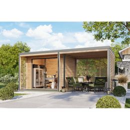Karibu Gartenhaus &raquo;Saturino SET&laquo; inkl. Massivholzfu&szlig;boden braun Aluminium, Massivholz Fu&szlig;boden im Gartenhaus, R&uuml;ckwand Seitenwand
