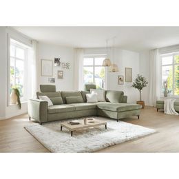 Die PlanBar Ecksofa &raquo;MP-IN24153, L-Form, Breite 289 cm&laquo; wahlweise mit Schlaffunktion und verstellbaren Kopfst&uuml;tzen gr&uuml;n 100% Polyester B/H/T: 289cm x 